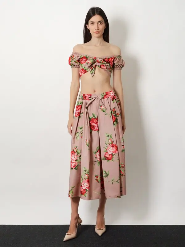Dolce & Gabbana Cotton Skirt With Rose Print - Pink