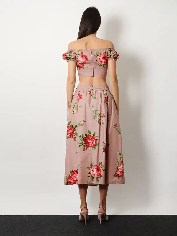 Dolce & Gabbana Cotton Skirt With Rose Print - Pink