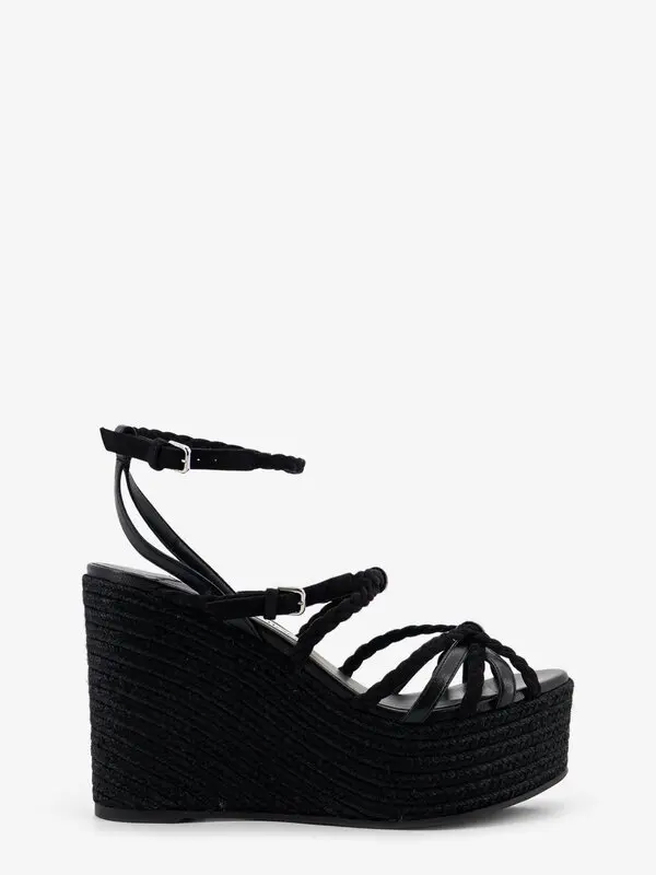 JIMMY CHOO Nyra Leather And Raffia Wedge Sandals - Black
