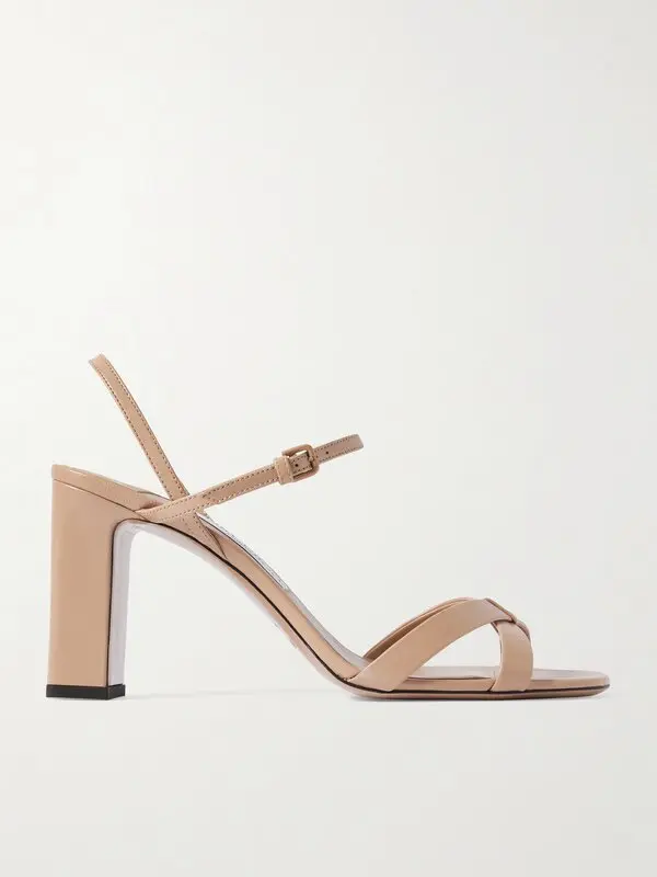 JIMMY CHOO Elsy 85 Leather Sandals - Neutrals