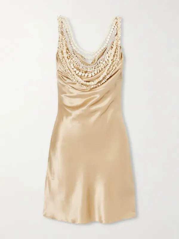 Balmain Embellished Draped Silk-satin Mini Dress - Neutrals