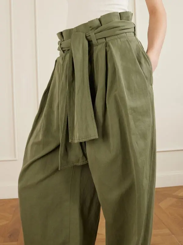 Balmain Belted Pleated Cotton And Linen-blend Twill Tapered Pants