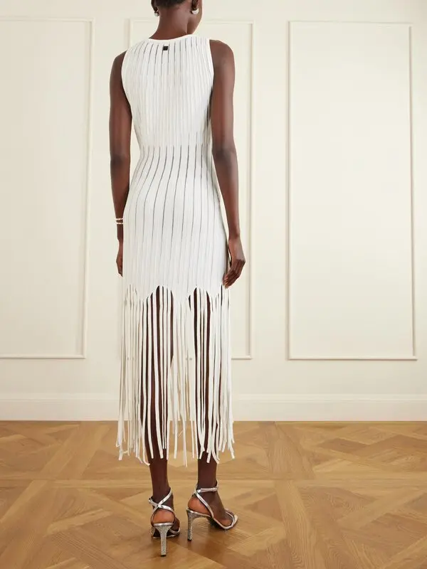 Balmain Fringed Pointelle-knit Midi Dress