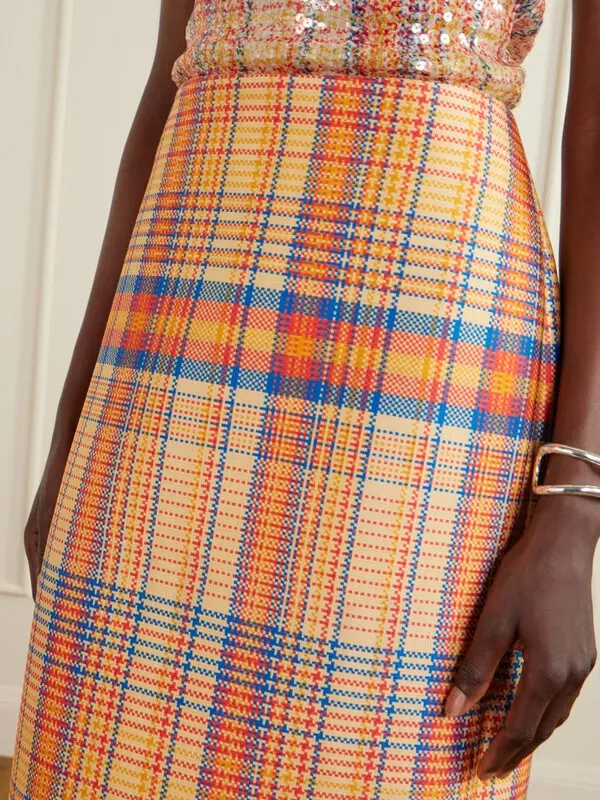 Brandon Maxwell Mercer Checked Wool And Silk-blend Mikado Midi Skirt