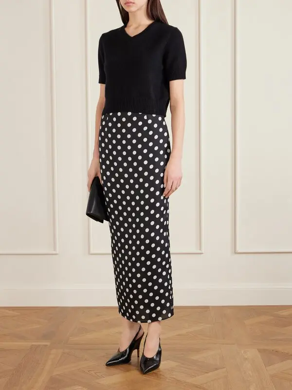 Khaite Winton Polka-dot Midi Skirt