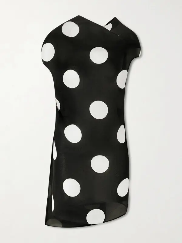 Khaite Tatia Draped Polka-dot Mini Dress - Black