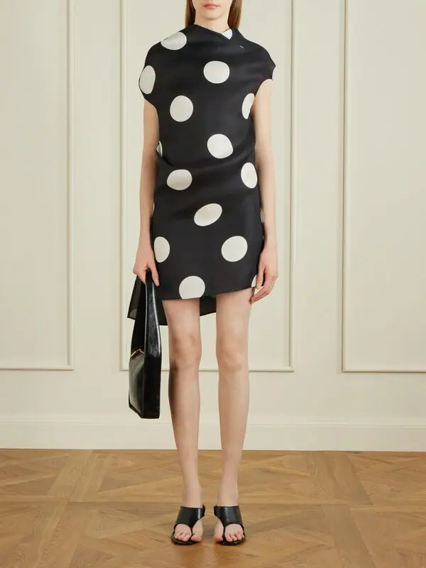 Khaite Tatia Draped Polka-dot Mini Dress - Black
