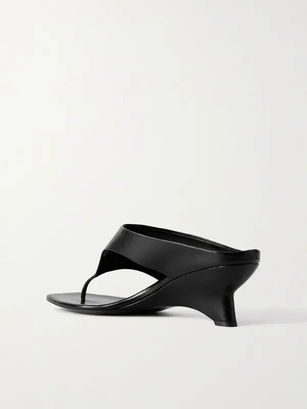 Khaite Marlowe Leather Wedge Mules - Black
