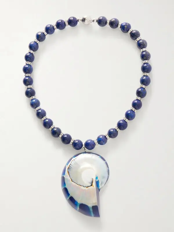 JULIETTA Rhodium-plated Shell And Resin Necklace - Blue