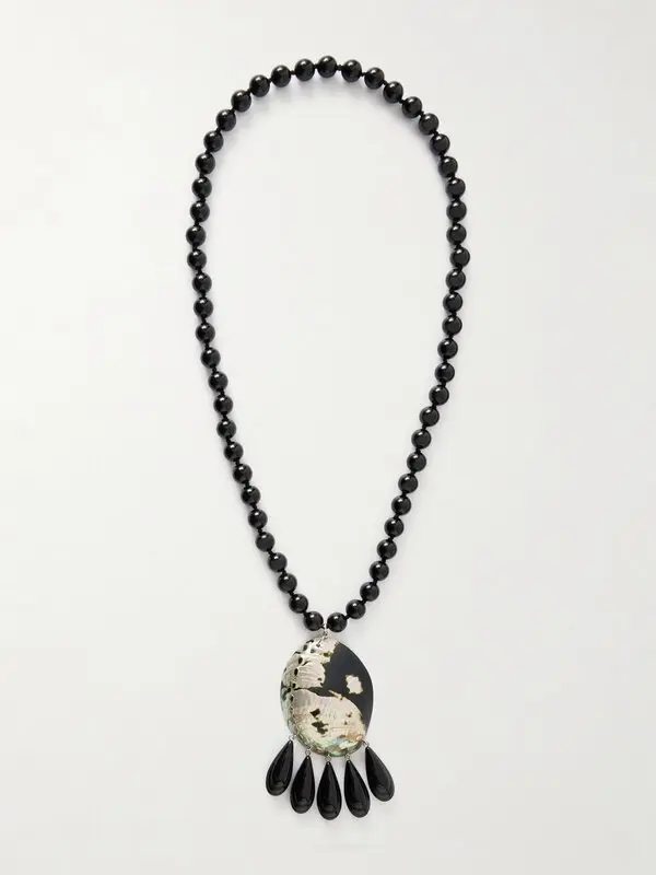 JULIETTA Helix Rhodium-plated Onyx And Shell Necklace - Black