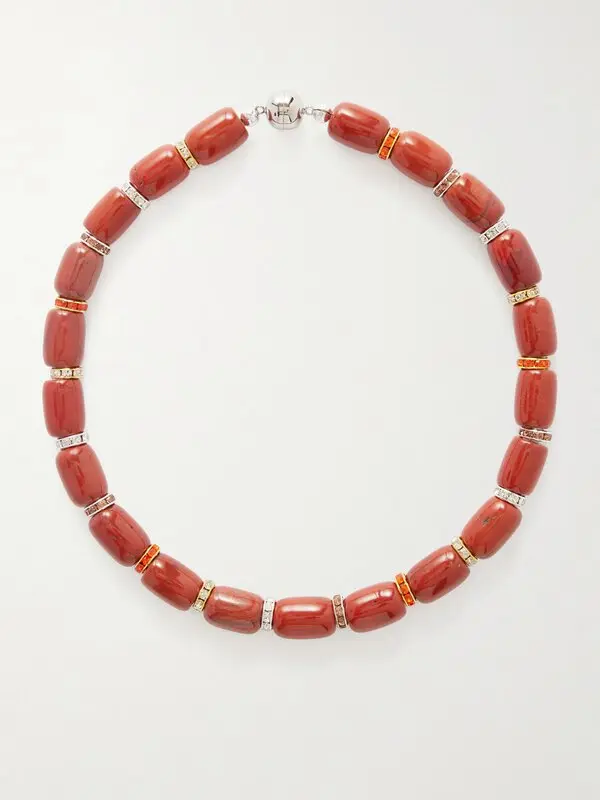 JULIETTA Rhodium-plated Jasper And Gold-tone Beaded Necklace - Red