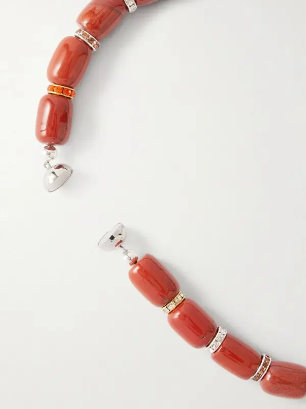 JULIETTA Rhodium-plated Jasper And Gold-tone Beaded Necklace - Red