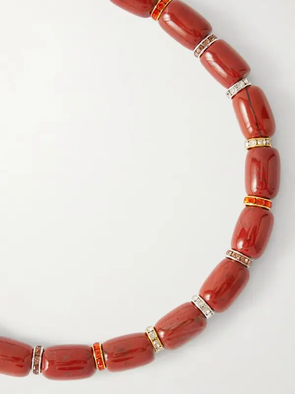 JULIETTA Rhodium-plated Jasper And Gold-tone Beaded Necklace - Red