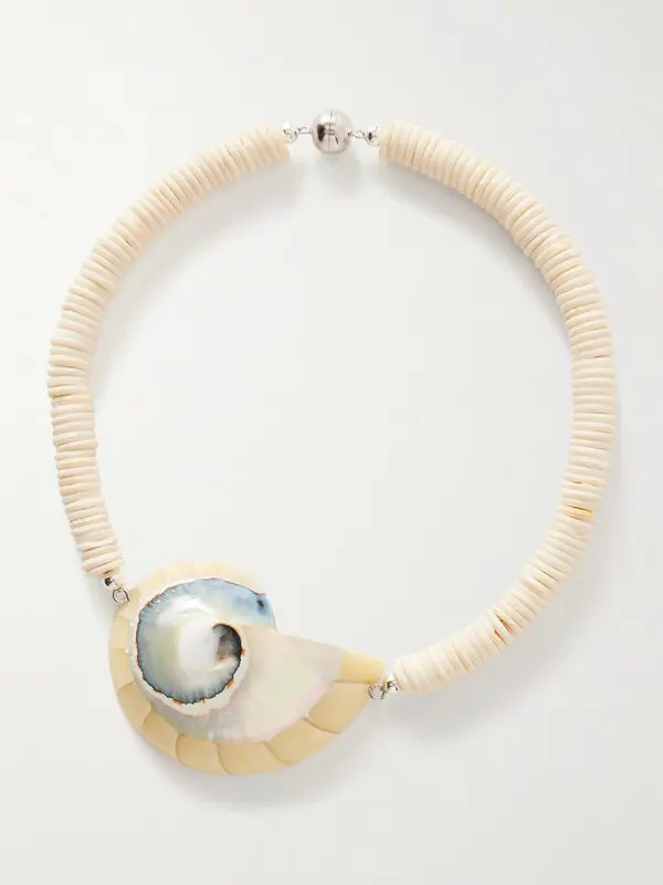 JULIETTA Odessa Silver-tone Shell And Resin Beaded Necklace - Neutrals