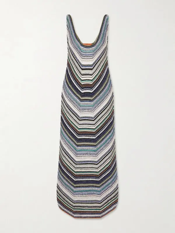 Missoni Striped Metallic Crochet-knit Midi Dress - Blue