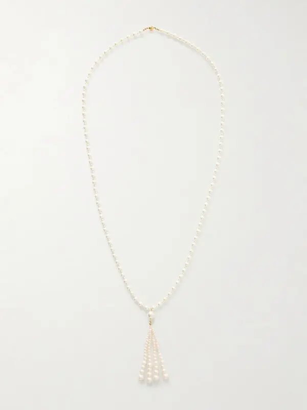 JENNIFER BEHR Gold-tone Crystal Pearl Necklace With Tassel Detail - Neutrals