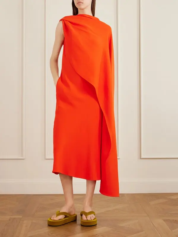 Balenciaga Cape-effect Draped Wool And Silk-blend Crepe Midi Dress - Red