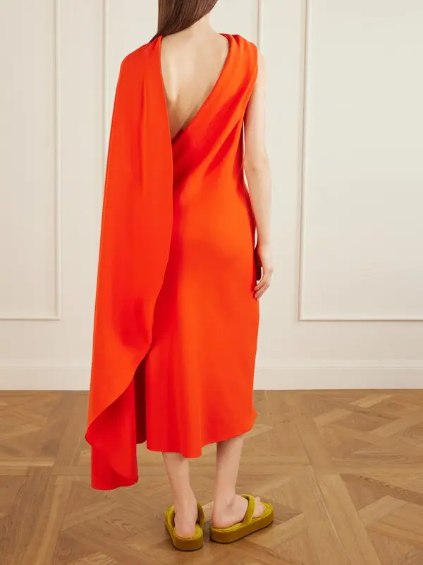 Balenciaga Cape-effect Draped Wool And Silk-blend Crepe Midi Dress - Red