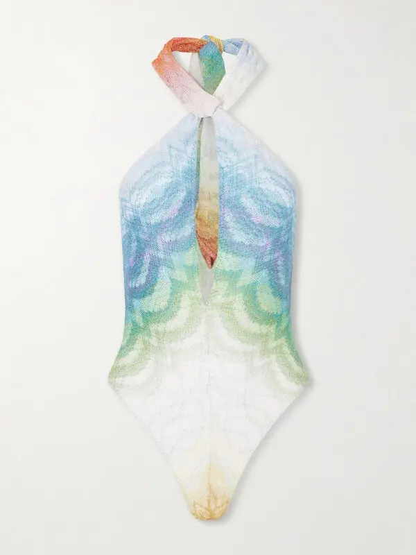 Missoni Halterneck Metallic Crochet-knit One-piece Swimsuit - Blue