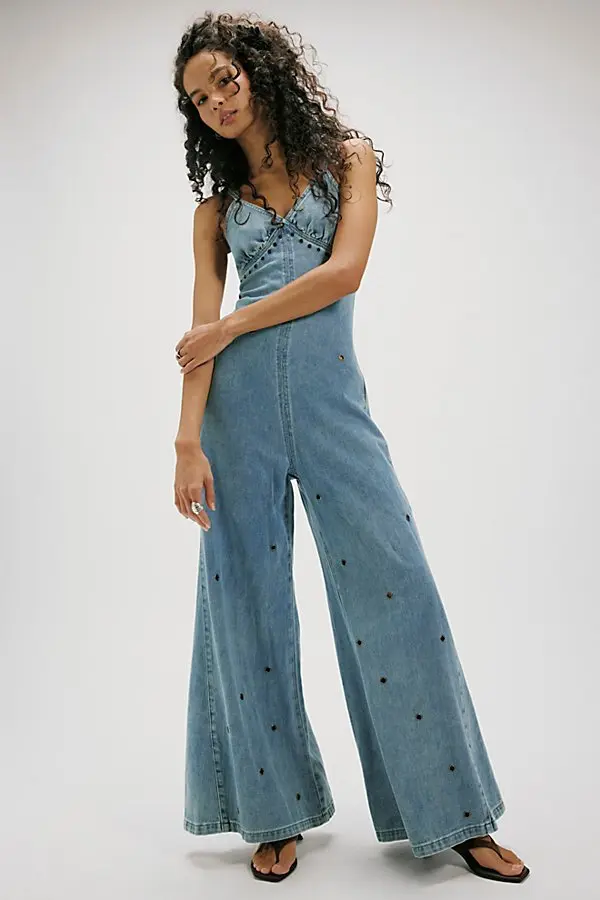 ONETEASPOON Brigitte Wide Leg Denim Jumpsuit - Blue Rapture