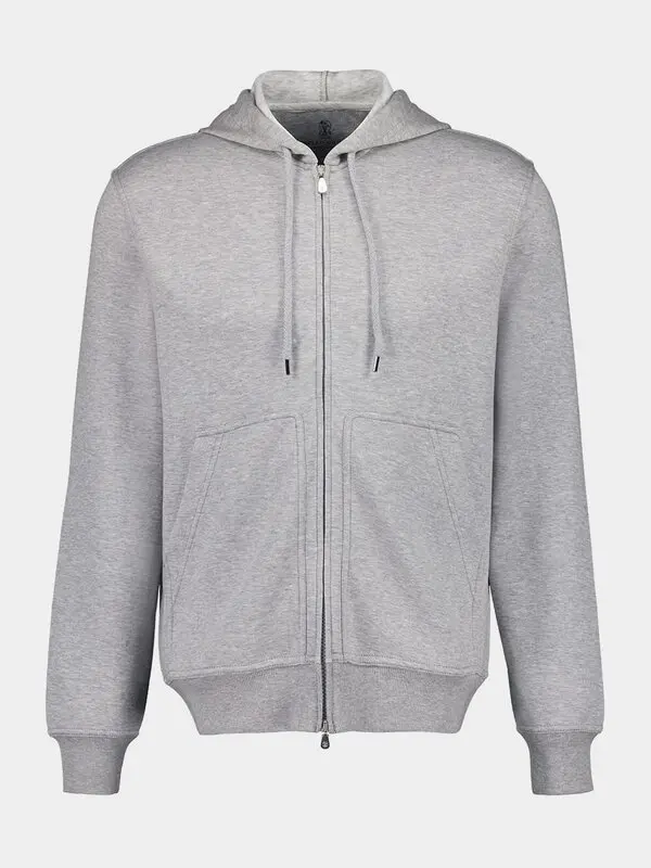 Brunello Cucinelli Zip-up Drawstring Hooded Sweatshirt - Grey