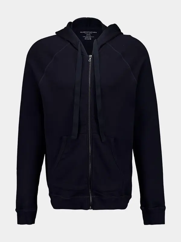 Majestic Filatures Marine Organic Cotton Zipped Hooded Sweatshirt - Blue