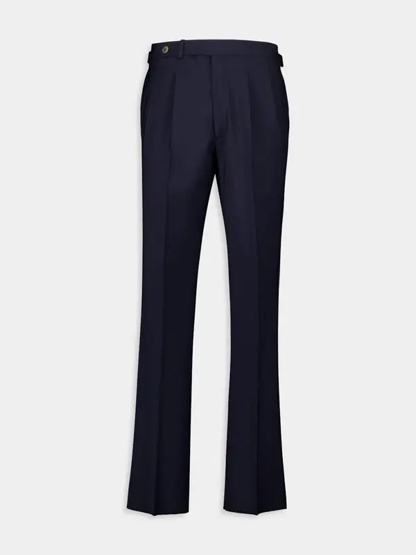 Boglioli Regular Fit Pleated Wool Trousers - Blue