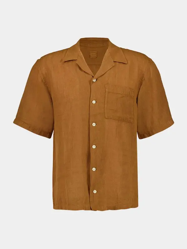 120% Lino Curry Short-sleeve Relaxed Fit Linen Shirt - Orange