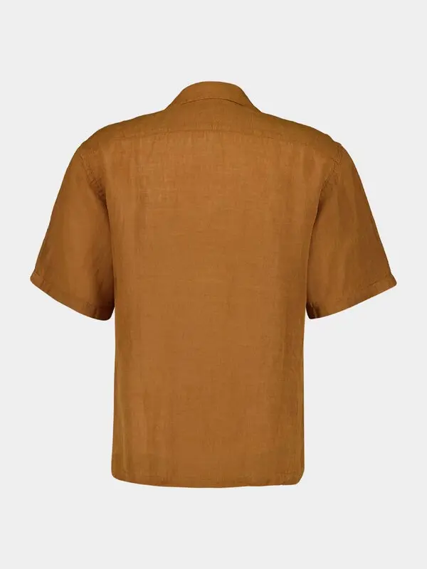 120% Lino Curry Short-sleeve Relaxed Fit Linen Shirt - Orange