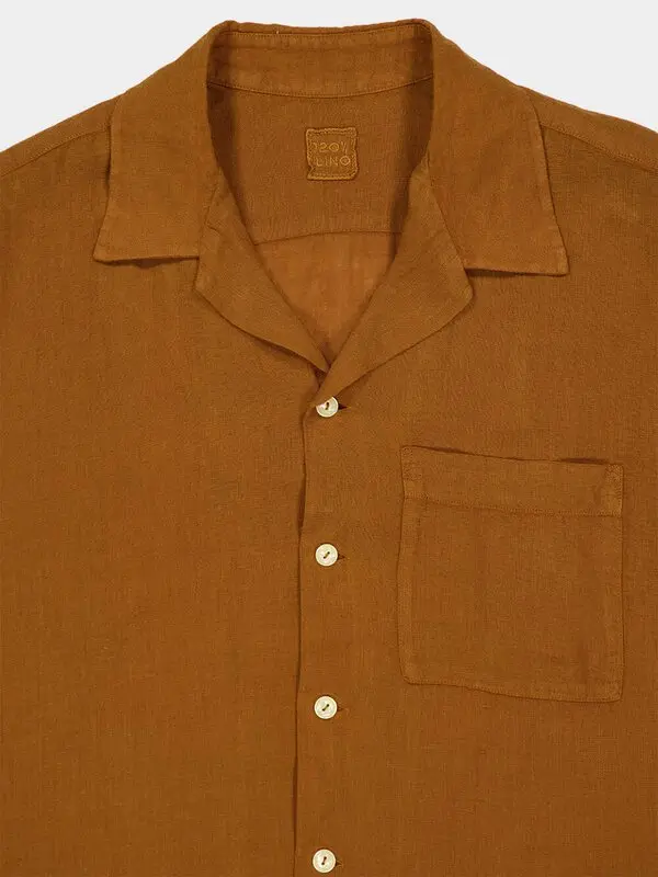 120% Lino Curry Short-sleeve Relaxed Fit Linen Shirt - Orange