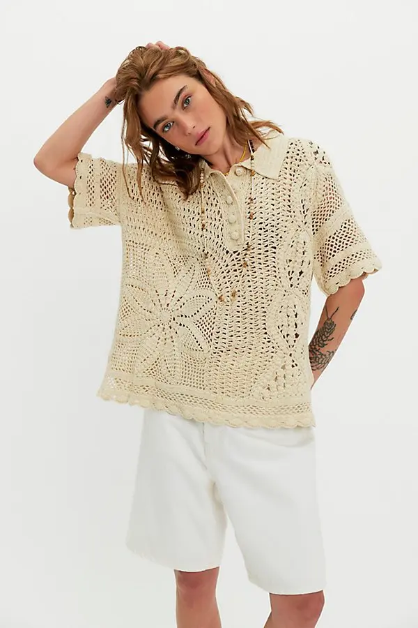 Free People We The Free Dahlia Crochet Polo