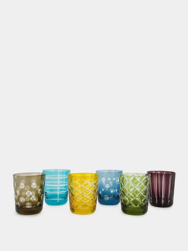 POLSPOTTEN Set Of 6 Cuttings Tumblers Glasses - Multicolour