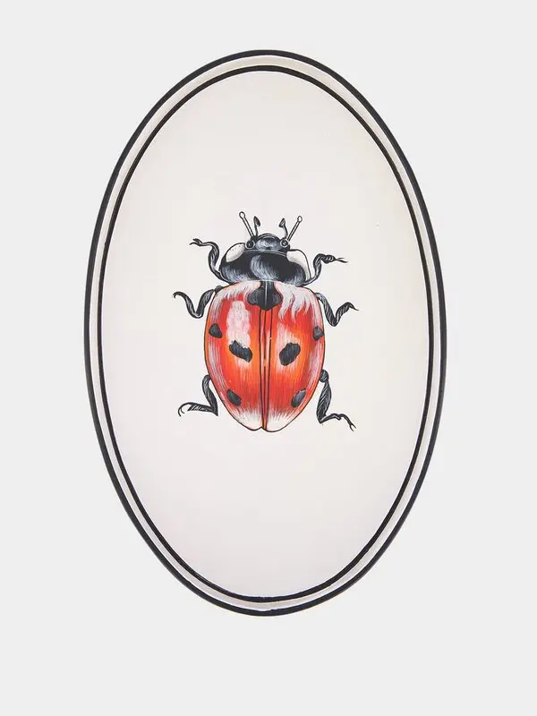 LES-OTTOMANS Handpainted Iron Ladybug Tray - White