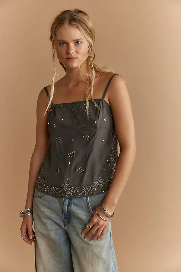 Free People Embellished Open-back Top - Black