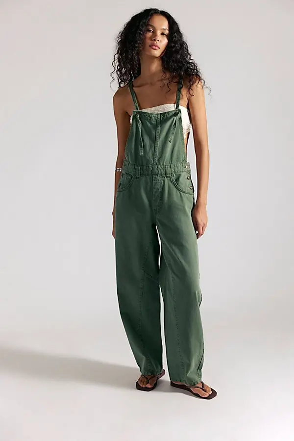 Free People We The Free Rowen Slim Arc Overalls - Olivine