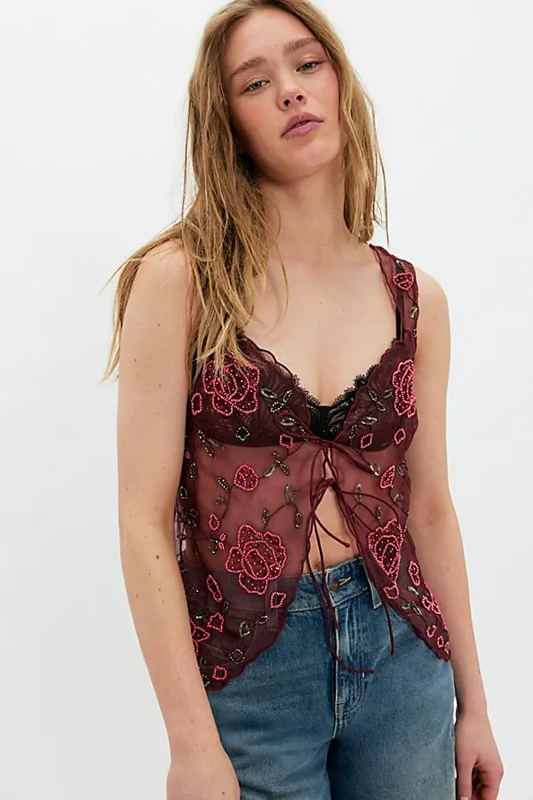Free People Embellished Garden Tank - Deep Rose