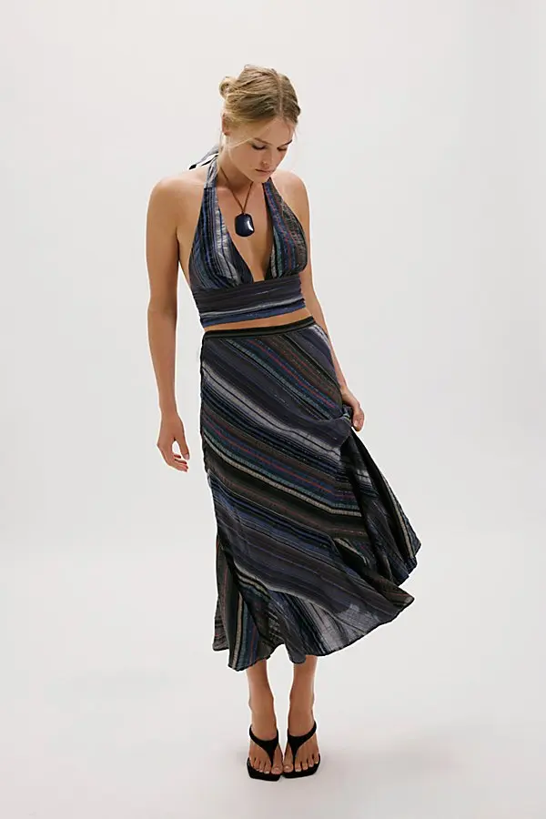 Free People Sedona Stripe Midi Skirt Set - Navy Combo