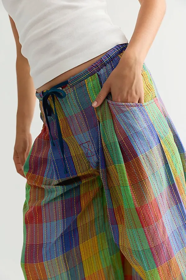 Free People Telluride Wide-leg Cropped Madras Pants - Rainbow Combo