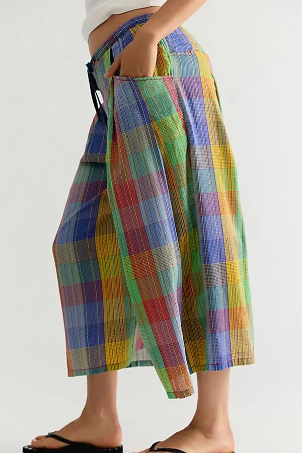 Free People Telluride Wide-leg Cropped Madras Pants - Rainbow Combo