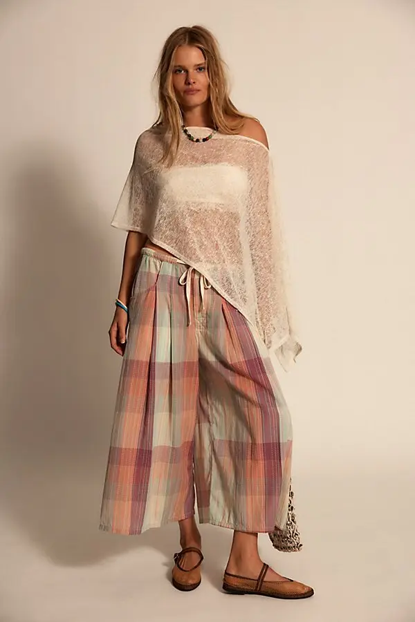 Free People Telluride Madras Crop Pants - Washed Neutrals Combo