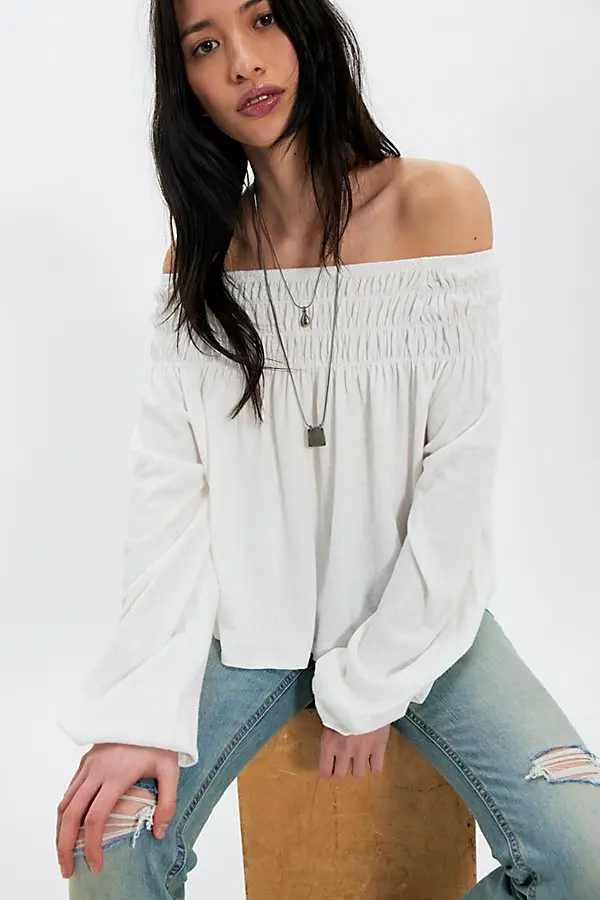 Free People We The Free Peaches Off-the-shoulder Blouse - Clean Ivory