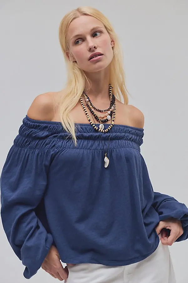 Free People We The Free Peaches Off-the-shoulder Blouse - Deeper Iris