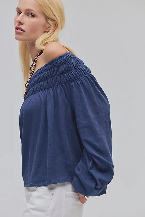 Free People We The Free Peaches Off-the-shoulder Blouse - Deeper Iris