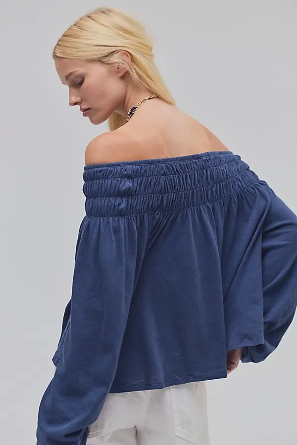Free People We The Free Peaches Off-the-shoulder Blouse - Deeper Iris