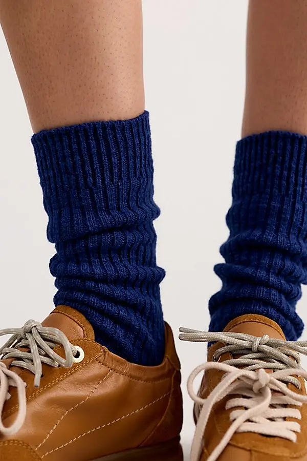 LE BON SHOPPE Chunky Ribbed Cotton-blend Crew Socks - Navy