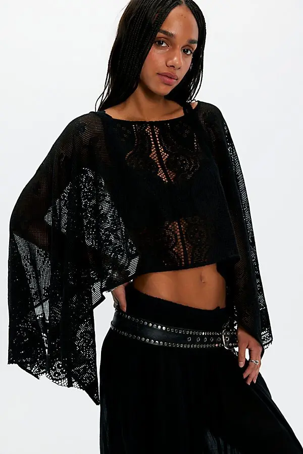 Free People Elsa Lace Poncho - Black