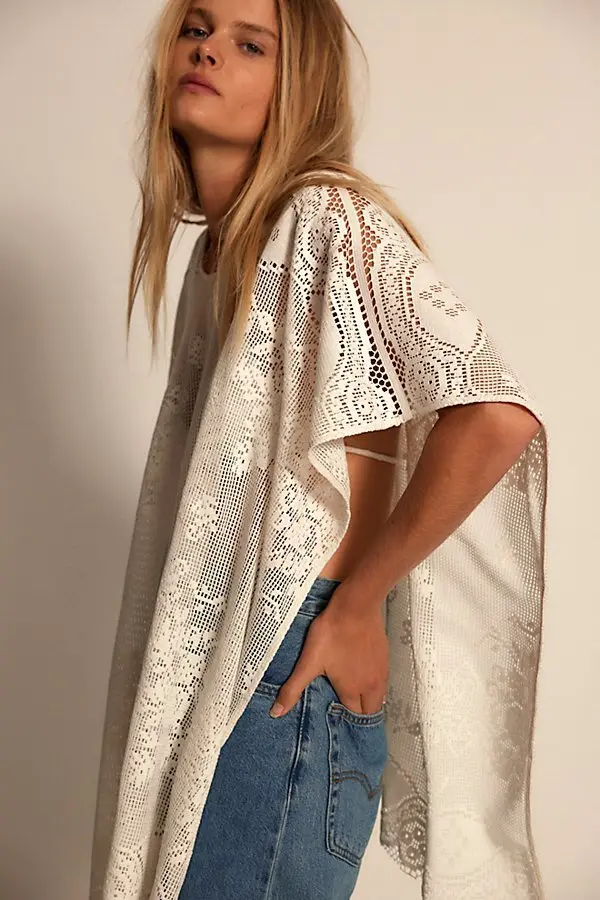 Free People Elsa Lace Poncho - Ivory