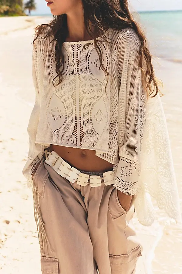 Free People Elsa Lace Poncho - Ivory