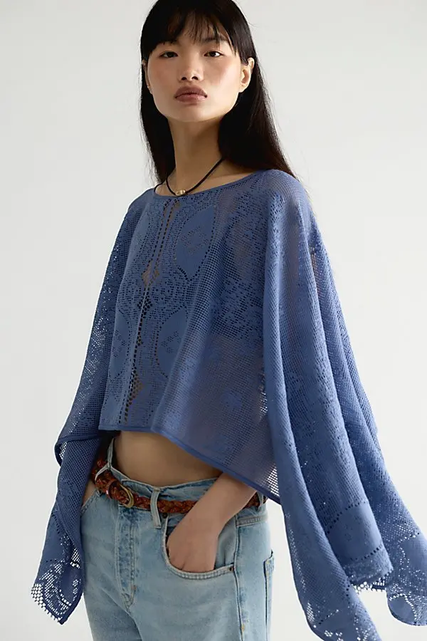 Free People Elsa Lace Poncho Jacket - Slate