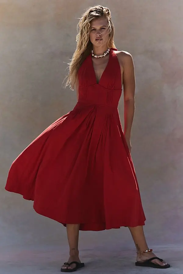 Free People Rowe Midi Dress - Silk Red